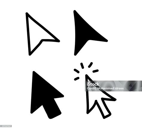 손으로 그린 커서 아이콘은 각각 장난스럽고 낙서 같은 스타일을 가지고 있습니다 채우기와 선 두께가 다양하며 하나는 선이 방사형으로 뻗어나가는 클릭 애니메이션이 있습니다