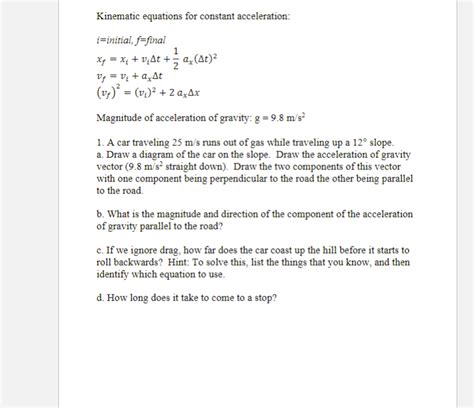 Solved Kinematic Equations For Constant Acceleration I