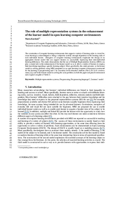 Pdf The Role Of Multiple Representation Systems In The Enhancement Of