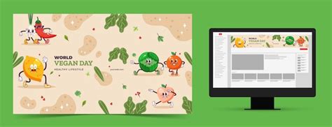 평평한 세계 비건 채식의 날 세계 비건의 날 손으로 그린 플랫 소셜 미디어 팩 방문 페이지 줌 세계 비건의 날 손으로 그린 플랫 소셜 미디어 팩 Youtube 채널 아트
