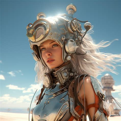 Premium Ai Image Futuristic Solarpunk Girl With Helmet And Goggles In
