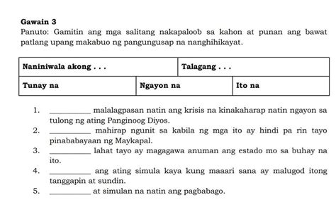Gamitin Sa Sariling Pangungusap Ang Mga Sumusunod Na Salita Mobile