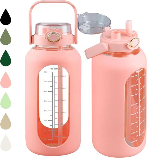 Shnwu 74oz Glass Water Bottle With Straw 22l Large Gallon Motivational