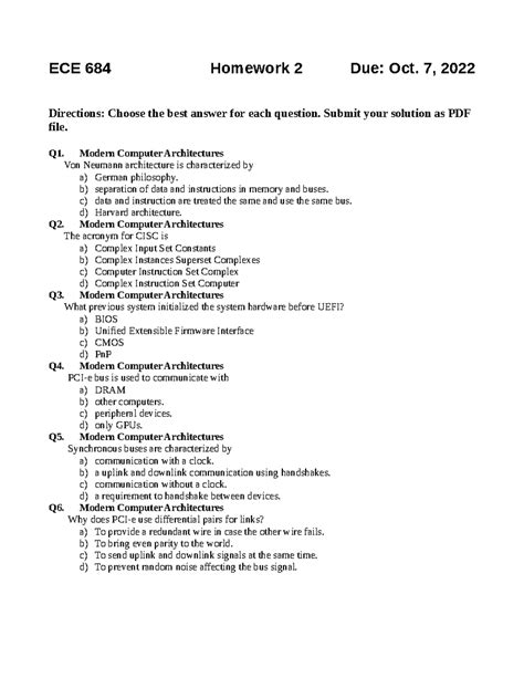 HW 2 Homework Questions ECE 684 Homework 2 Due Oct 7 2022 Directions Choose The Best