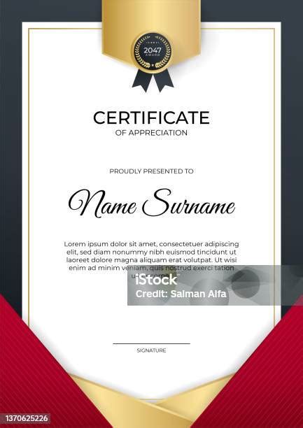 Modern Employee Red Black Gold Certificate Design Template向量圖形及更多保安圖片