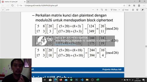 teknik enkripsi dan dekripsi hill cipher dengan python youtube
