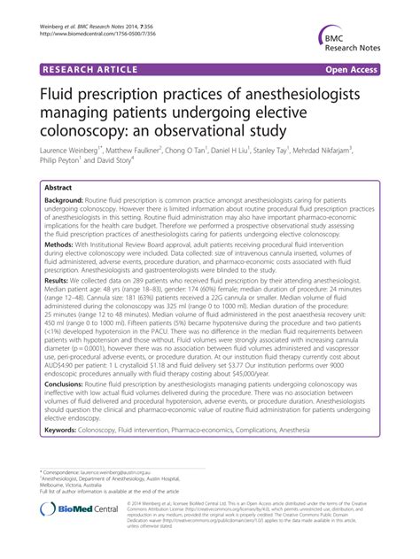 Pdf Fluid Administration To Patients Undergoing Colonoscopy A Prospective Blinded