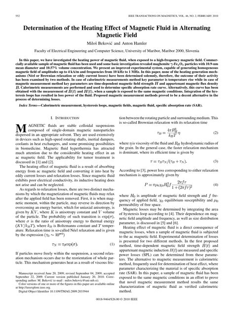 Pdf Determination Of The Heating Effect Of Magnetic Fluid In