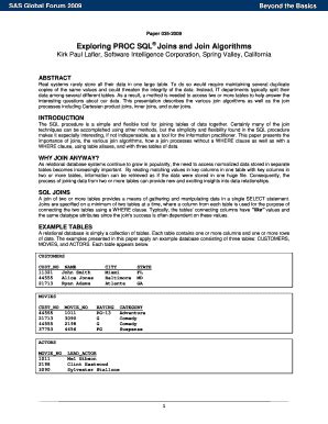 Fillable Online Exploring PROC SQL Joins And Join Algorithms Fax Email