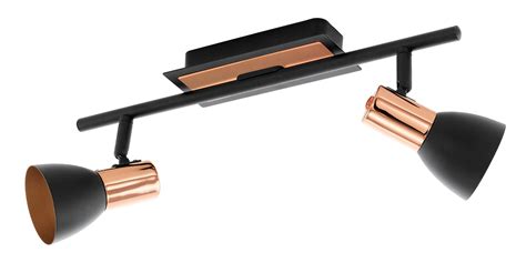Spot Eglo Spot Barnham Gu10 2x3w En Acier Noir Et Cuivre 395x70mm