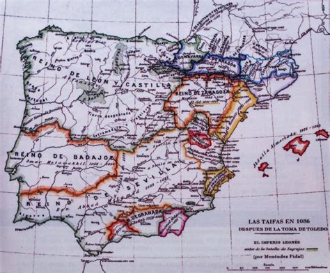 Iberian Peninsula 1086 Map By Menendez Pidal Taifas Kingdoms After