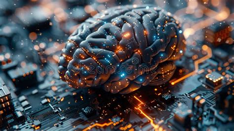 A Human Brain Merging With A Circuit Board Symbolizing The Integration
