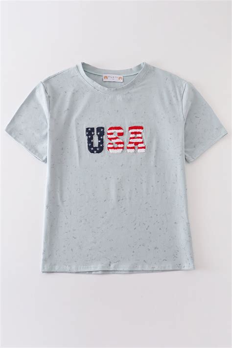 Patriotic Usa French Knot Women Top Honeydew Usa