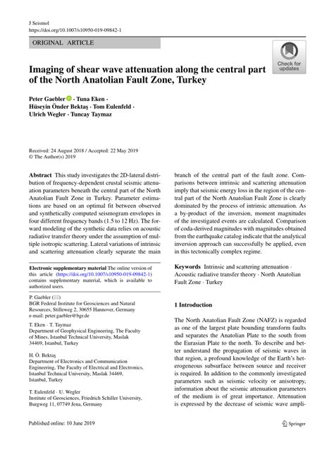 Pdf Imaging Of Shear Wave Attenuation Along The Central Part Of The