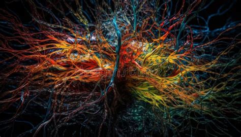 Abstract Underwater Design Glowing Nerve Cells In Multi Colored Chaos Generated By Ai Stock
