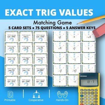 Exact Trig Values Matching Games By Qwizy TPT Exact Trig Values Matching Games By Qwizy TPT