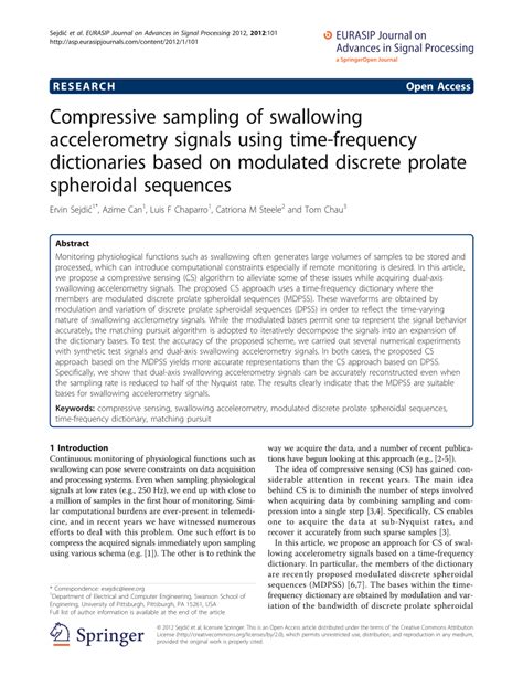 Pdf Compressive Sampling Of Swallowing Accelerometry Signals Using