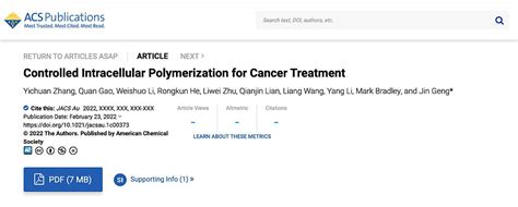 Jacs Au 深圳先进院耿晋团队：细胞内原位合成人工聚合物实现肿瘤精准治疗