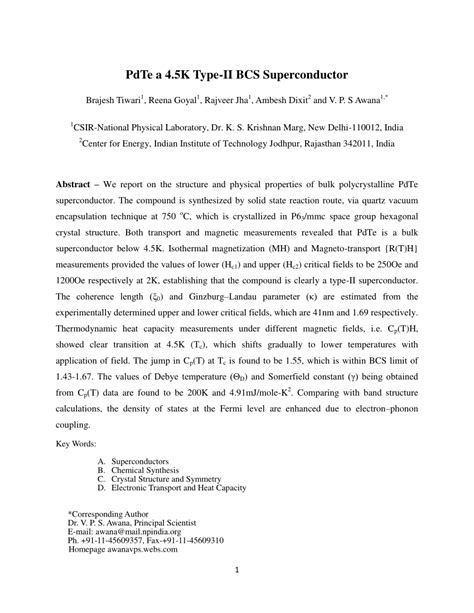 Pdf Pdte A 45k Type Ii Bcs Superconductor