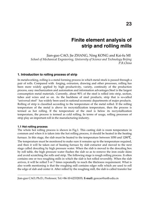 pdf finite element analysis of strip and rolling mills