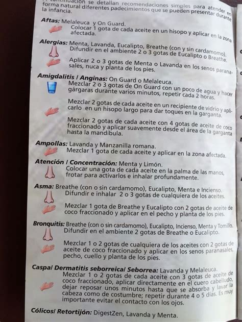 Usos aceites Guía de aceites esenciales doterra Recetas de aceites esenciales Mezclas de