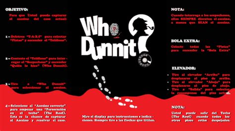 Who Dunnit Bally 1995 Spanish Mod Instructions Card Instruction