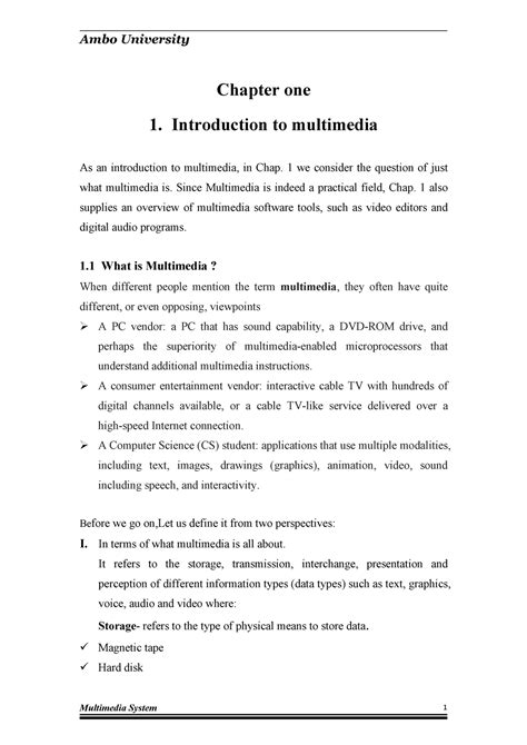 Multimedia Systems Chapter 1 Chapter One 1 Introduction To Multimedia As An Introduction To