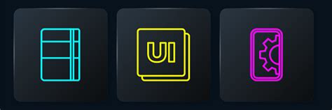 세트 라인 스케치북 또는 앨범 웹 개발 및 Ui Ux 디자인을 설정합니다 검은 색 사각형 버튼 벡터 개념에 대한 스톡 벡터 아트 및 기타 이미지 Istock