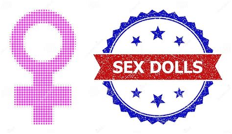 Halftone Female Sign Icon And Textured Bicolor Sex Dolls Seal Stock