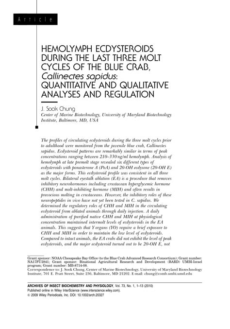 Pdf Hemolymph Ecdysteroids During The Last Three Molt Cycles Of The