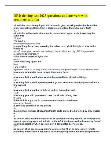 Ord Driving Test 2023 Questions And Answers With Complete Solution