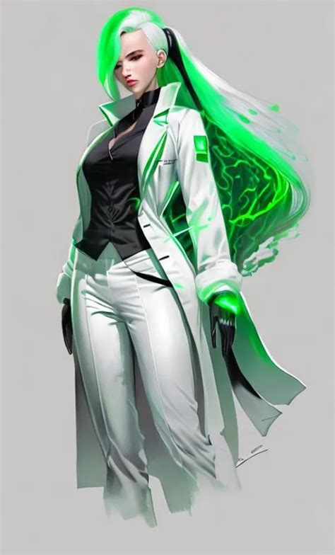 Black Shirt White Labcoat Female Long Grey And Gr Openart