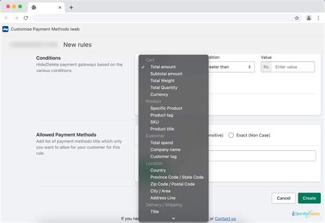 hide delete rules in hide payment and shipping iweb app