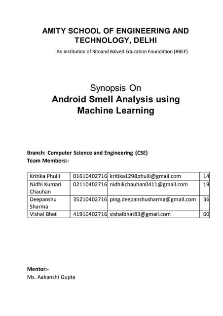 synopsis minor project pdf