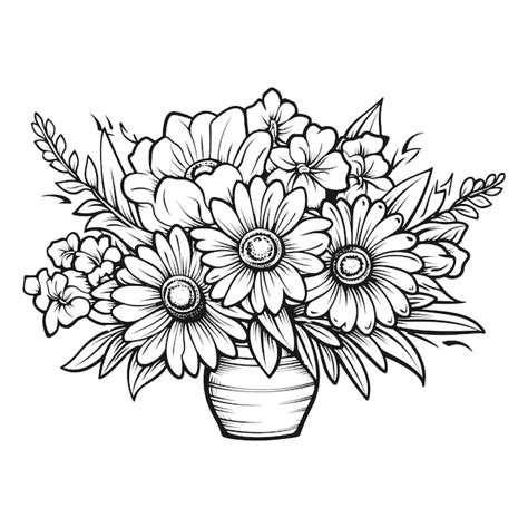 Kleurplaat Voor Kinderen Bloemen Boeket Eenvoudig Premium Ai