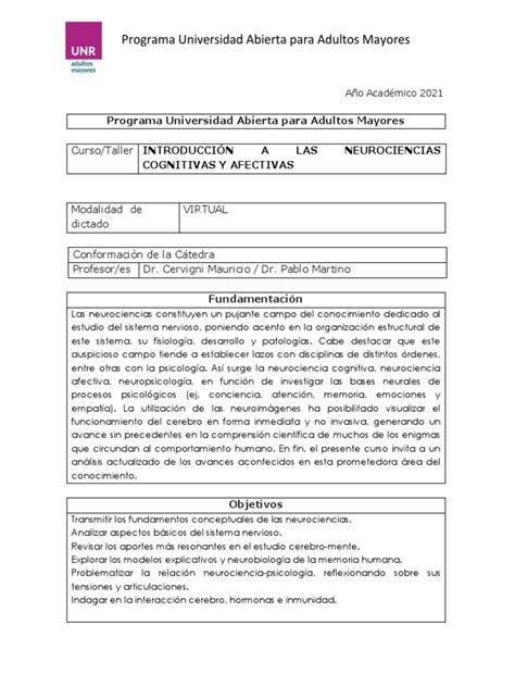 Introduccion A Las Neurociencias Cognitivas Y Afectivas 2021 Pdf