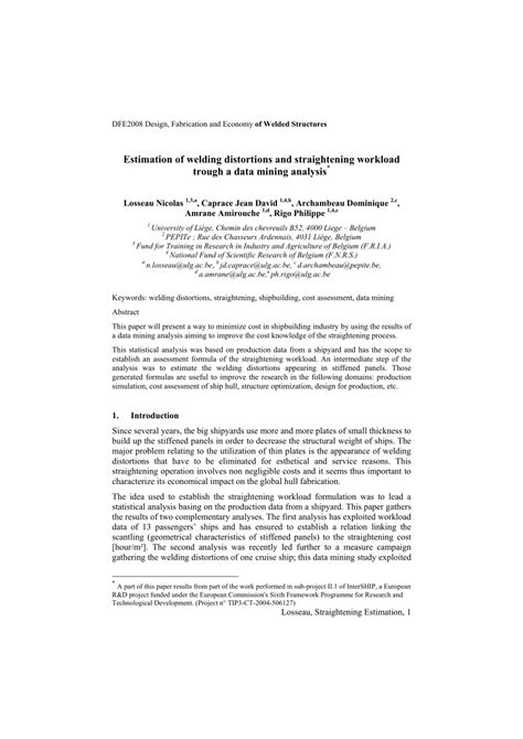 Pdf Estimation Of Welding Distortions And Straightening Workload Through A Data Mining Analysis