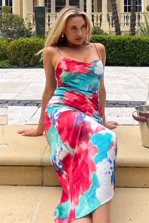 Selena Red Splash Ruched Midi Dress