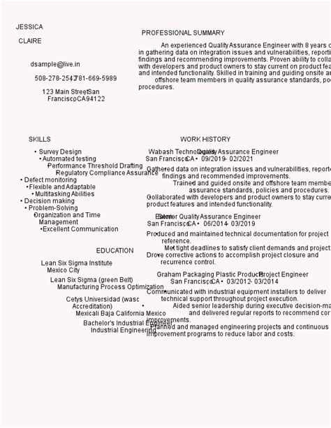 6 Great Qa Engineer Resume Examples Livecareer