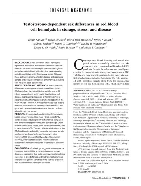Pdf Testosterone‐dependent Sex Differences In Red Blood Cell
