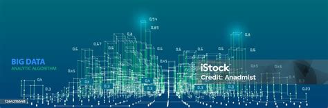 빅 데이터 격자 메시와 파란색 배경에 데이터가 있는 추상 인포그래픽 3d 그리드 데이터 차트 알고리즘 데이터 차트입니다 벡터