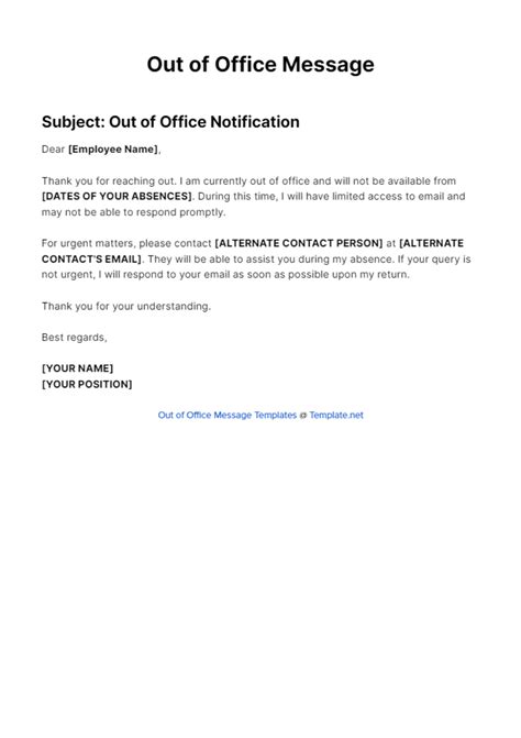 Free Hr Out Of Office Message Template To Edit Online