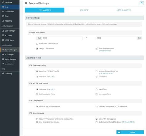 supported protocols cerberus ftp server