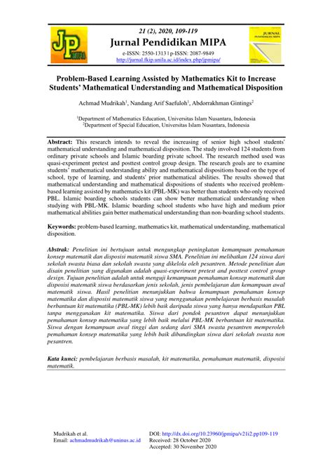 pdf problem based learning assisted by mathematics kit to increase