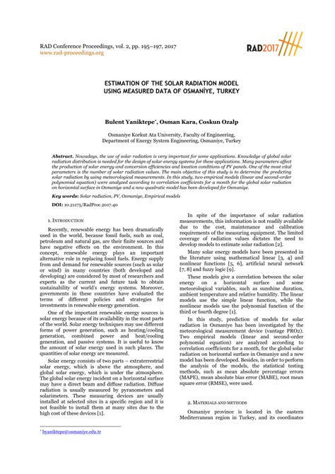 Pdf Estimation Of Solar Radiation Model Using Measured Data In A