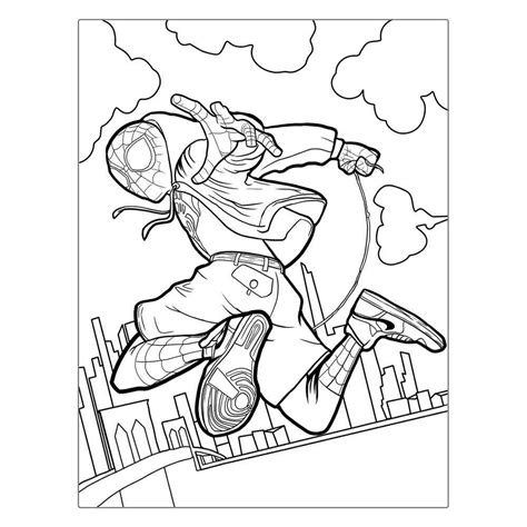 Раскраска Человек паук над городом распечатать раскраски для детей