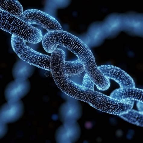 A Stunning Close Up Of Glowing Blue Digital Chains Against A Dark Background Generative Ai