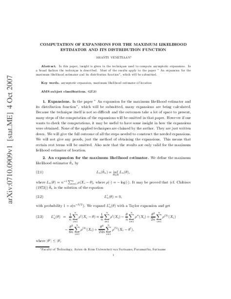 Pdf Computation Of Expansions For The Maximum Likelihood Estimator
