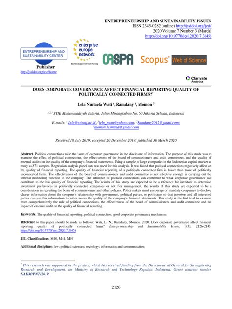 2 1 2 Does Corporate Governance Affect Financial Reporting Quality Pdf Audit Financial