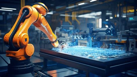 Robotic Assembly Line Manufacturing With Ai And Robots Stock Illustration Illustration Of